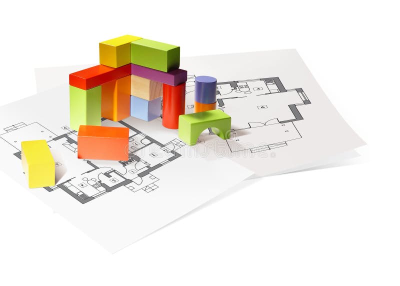 Wooden Blocks and Architectural Drawings Stock Illustration ...