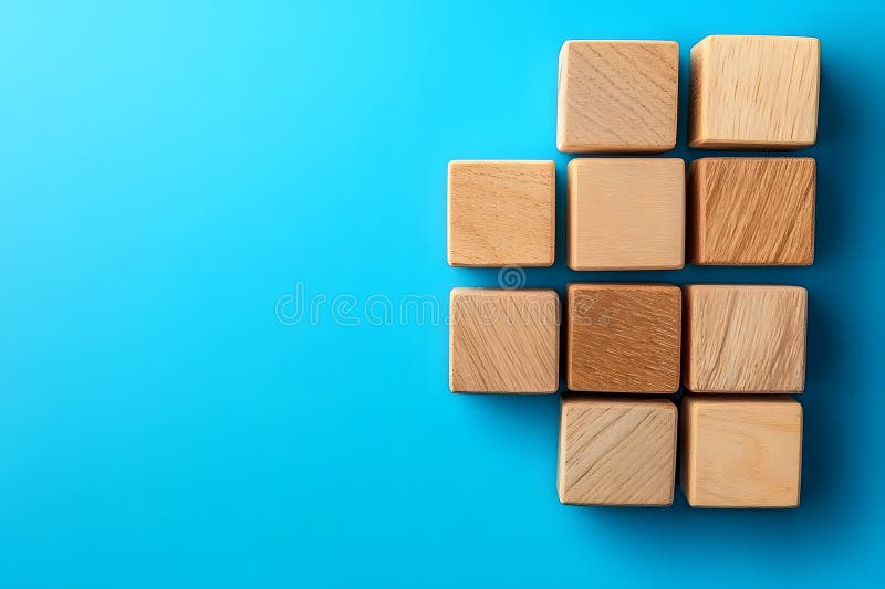 Wooden Blocks Arranged on a Blue Background Stock Illustration ...