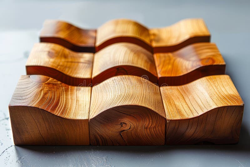 Wooden Blocks Arranged in a Dynamic Wave Pattern, Symbolizing ...