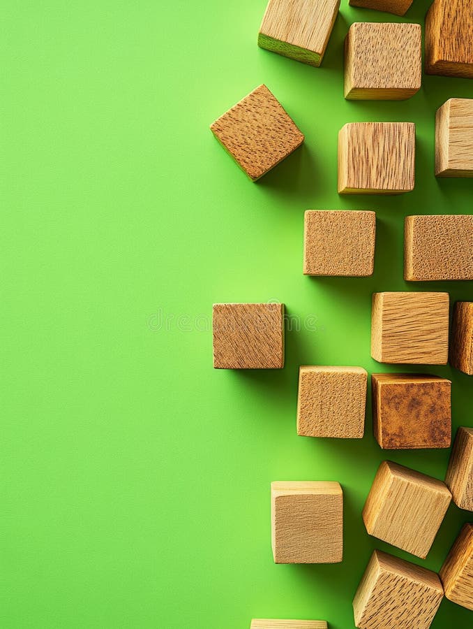 Wooden Blocks Arranged on a Green Background. Stock Photo - Image of ...