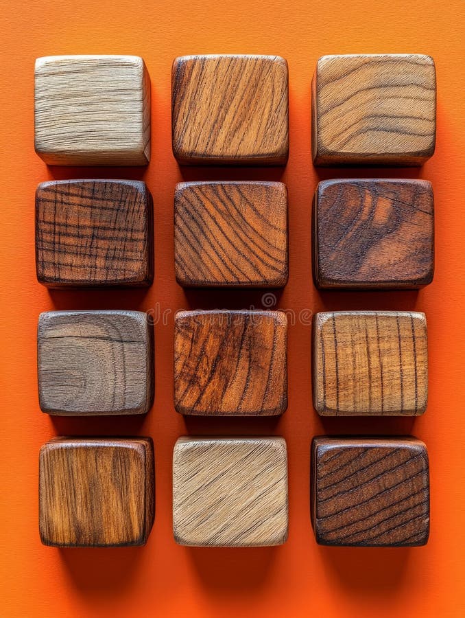 Wooden Blocks Arranged in a Grid on an Orange Background Stock Photo ...