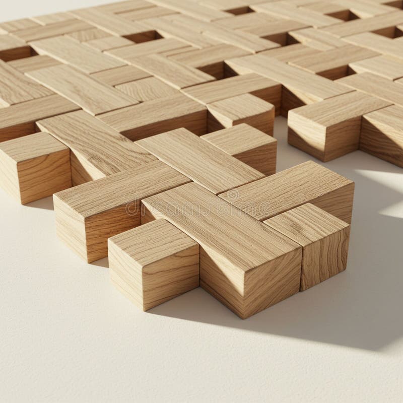 Wooden Blocks are Arranged in an Interlocking, Geometric Pattern on a ...