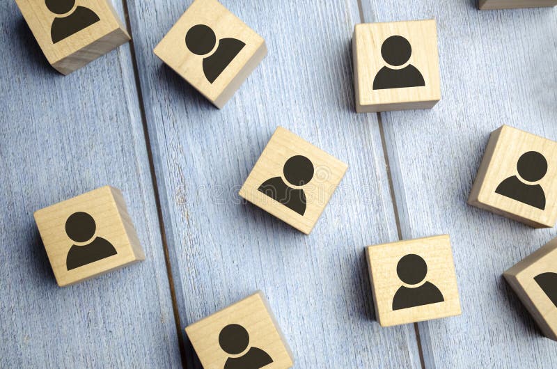 Wooden Blocks on Blue Background. Teamwork, Network and Community ...