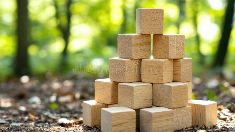 Wooden Blocks Building a Pyramid in a Green Forest Stock Photo - Image ...
