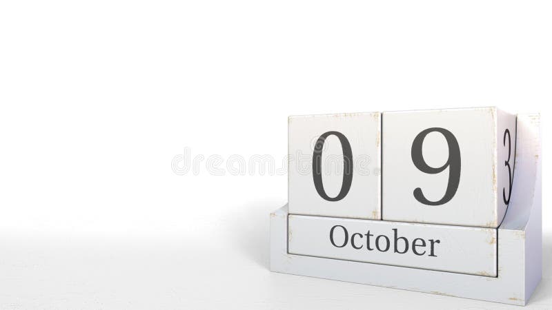 Wooden Blocks Calendar Shows October 9 Date, 3D Rendering Stock ...