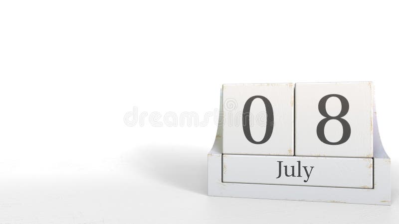 July 8 Date on Vintage Cube Calendar, 3D Rendering Stock Illustration ...