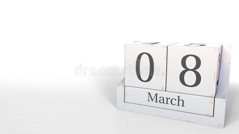 March 8 Date on Retro Blocks Calendar, 3D Rendering Stock Illustration ...