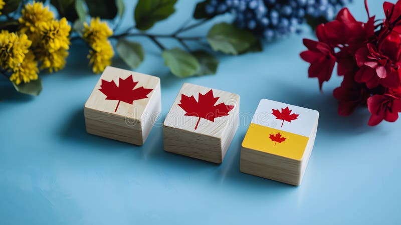 Wooden Blocks with Canadian Flags on Vibrant Surface Stock Illustration ...