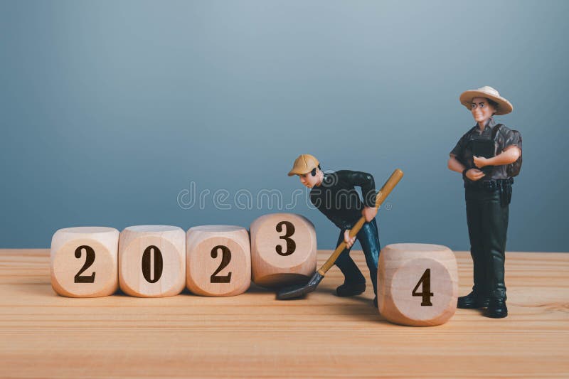 Wooden Blocks with Change 2023 To 2024 Number with Mini Worker Stock ...