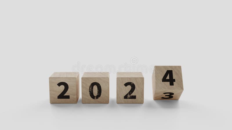 Wooden Blocks Clocks for 2024, 3d Rendering Stock Illustration ...