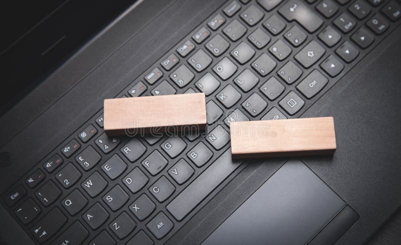 Wooden Blocks on the Computer Keyboard Stock Photo - Image of blank ...