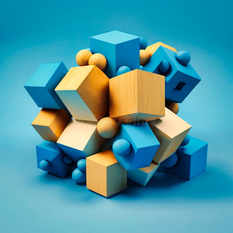Wooden Blocks Connected Together on a Blue Background, Generative AI ...