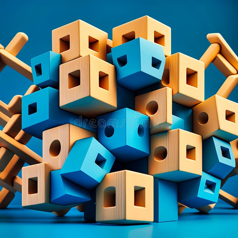 Wooden Blocks Connected Together on a Blue Background, Generative AI ...