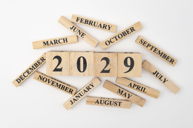 Wooden Blocks and Cubes with the Year 2029 and the 12 Months of the ...