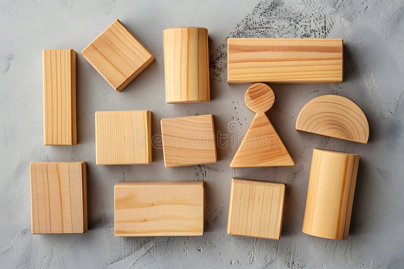 Wooden Blocks of Different Shapes on Gray Background Stock Illustration ...