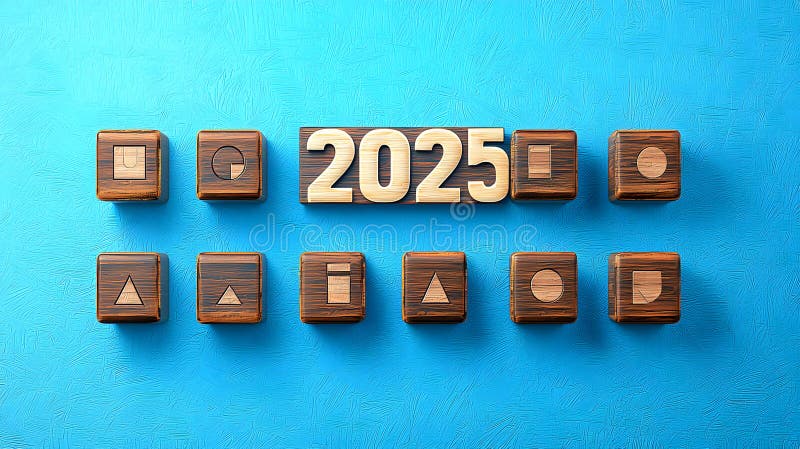 Wooden Blocks Display the Year 2025 and Shapes. Stock Illustration ...