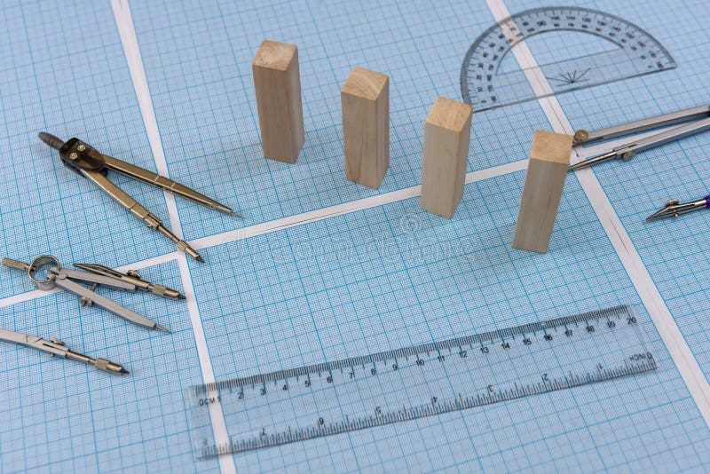 Wooden Blocks with Drawing Tools and Millimeter Paper Stock Image ...
