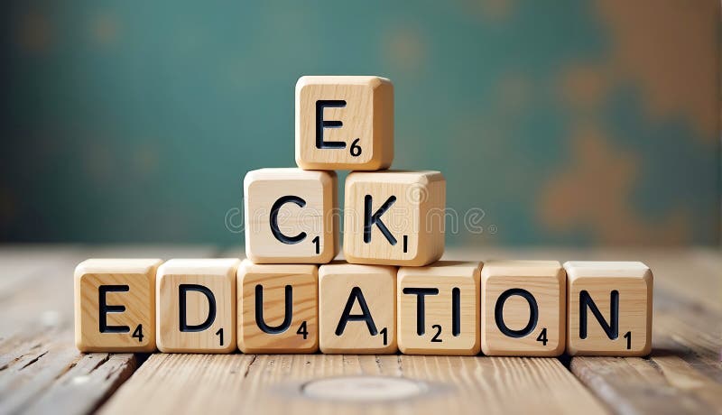 Wooden Blocks with Engraved Letters Spelling EDUCATION, Stacked in a ... Wooden Blocks with Engraved Letters Spelling EDUCATION, Stacked in a ...