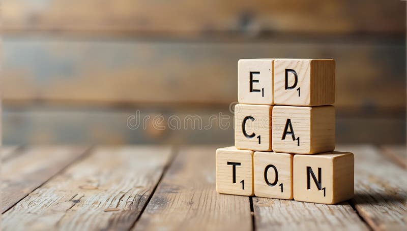 Wooden Blocks with Engraved Letters Spelling EDUCATION, Stacked in a ...