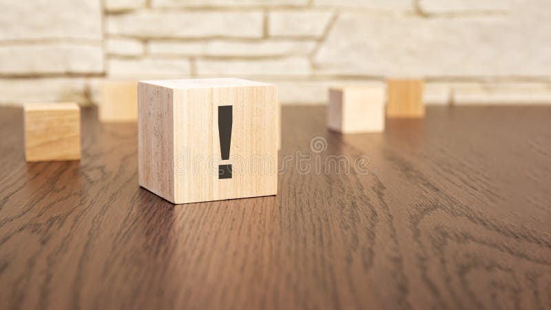 Wooden Blocks with Exclamation Point on Wooden Table, Close Up. Space ...
