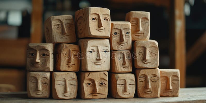 Wooden Blocks with Faces stock image. Image of neutral - 374714327