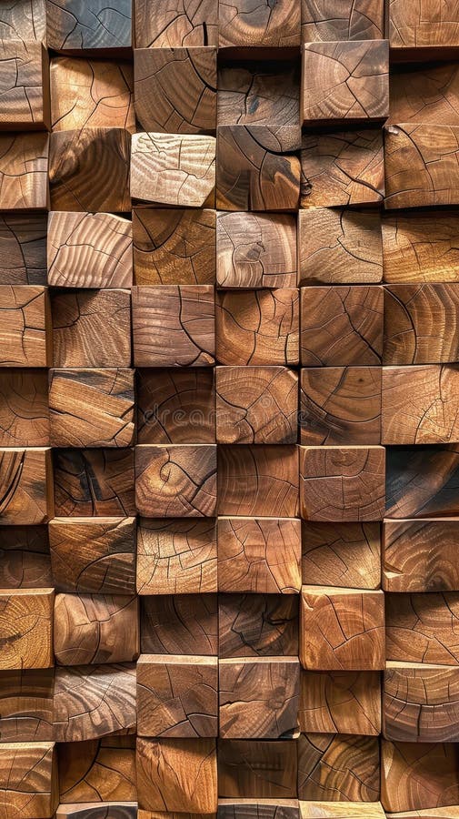 A Detailed View of a Unique Wooden Block Wall Showcasing Natural ...