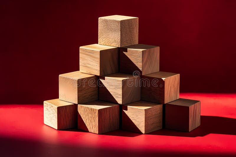 Wooden Blocks Forming a Pyramid on Red Background Stock Photo - Image ...