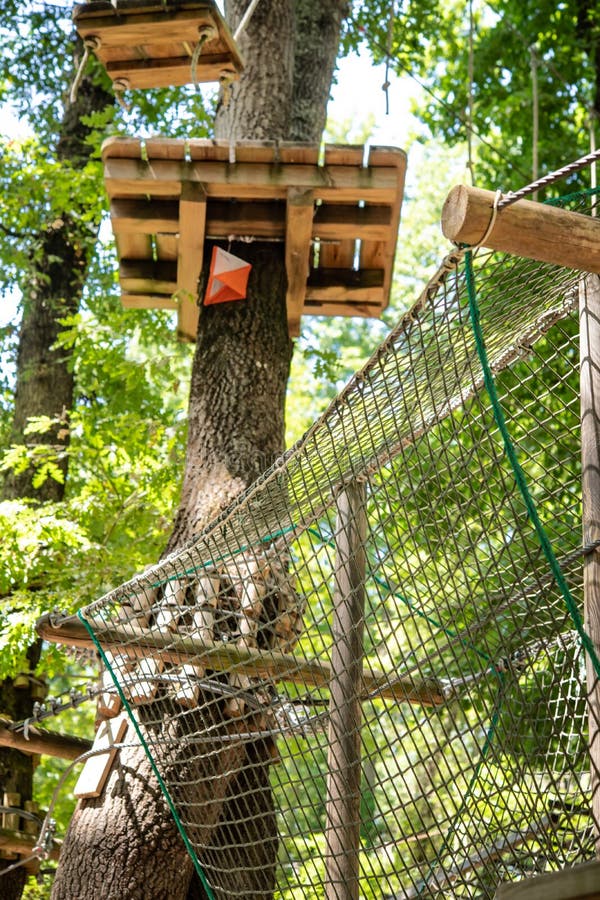 Obstacle Path Suspendend in Adventure Playground Stock Photo - Image of ...