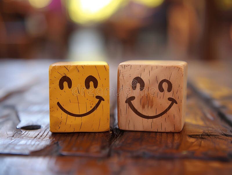 Wooden Blocks with Happy Smiley Faces on Table Stock Illustration ...