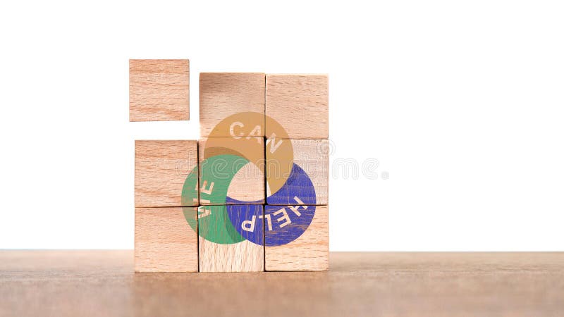 Wooden Blocks with Help and Collaboration Symbols and Shows a Team that ...