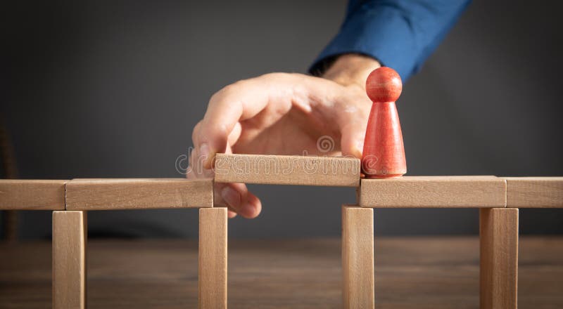 Wooden Blocks for a Human Figure To Walk Across. Solving Problems Stock ...