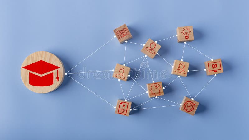 Wooden Blocks with Icons of Graduation Caps and E-learning Icons on ...