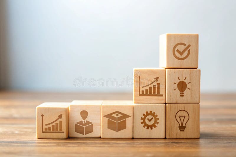 Wooden Blocks with Icons Symbolizing Education and Growth Stock ...
