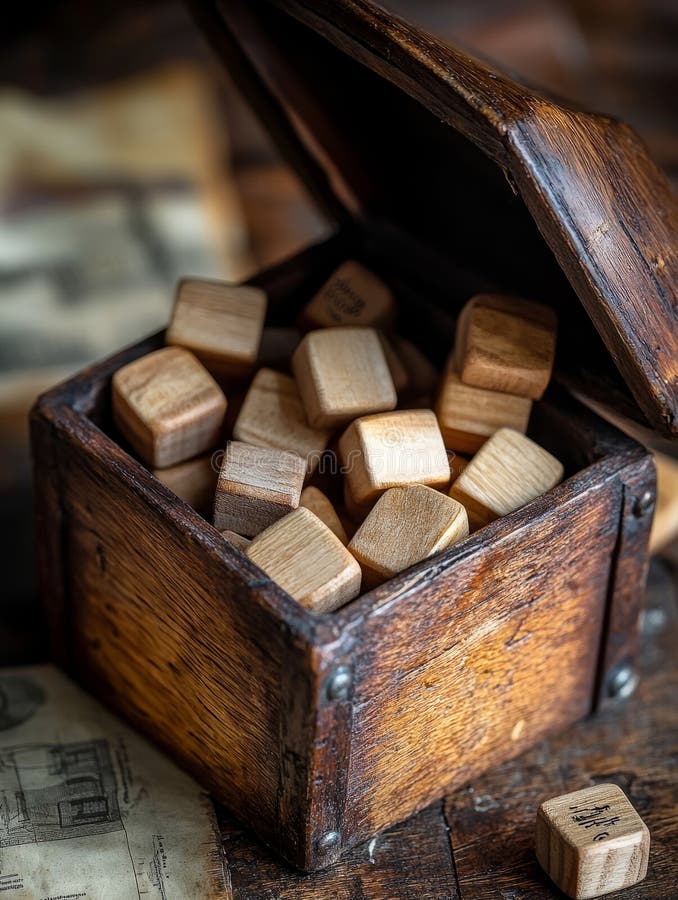 Wooden Blocks Inside an Open Vintage Wooden Box. Stock Image - Image of ...