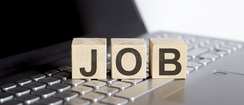 Wooden Blocks with JOB Text of Concept on the Laptop Stock Image ...