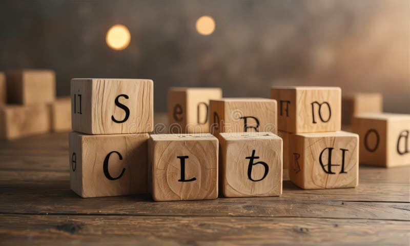 Wooden Blocks with Letters in Various Languages are Arranged on Wooden ...