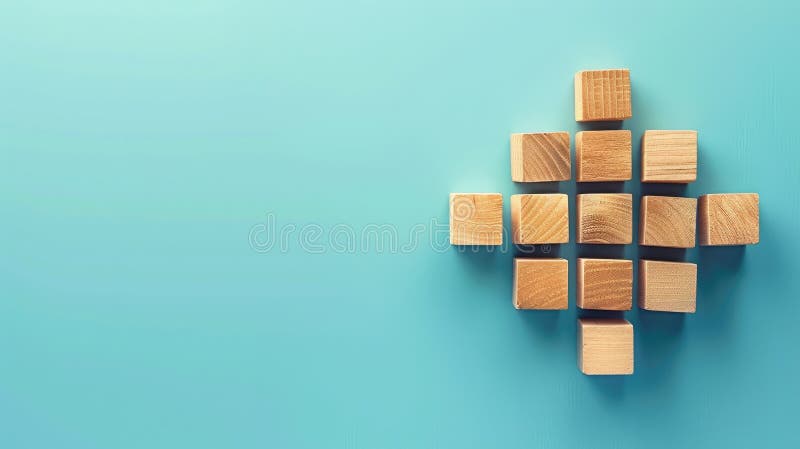 Wooden Blocks Linked on Blue Background. Teamwork Concept. Ai Generated ...