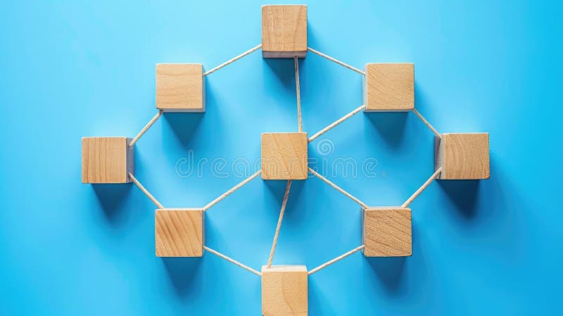 Wooden Blocks Linked on Blue Background. Teamwork Concept. Ai Generated ...