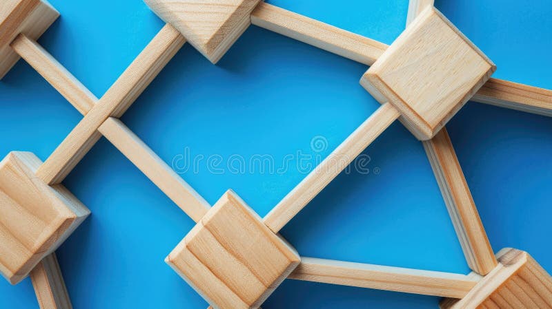 Wooden Blocks Linked on Blue Background. Teamwork Concept. Ai Generated ...