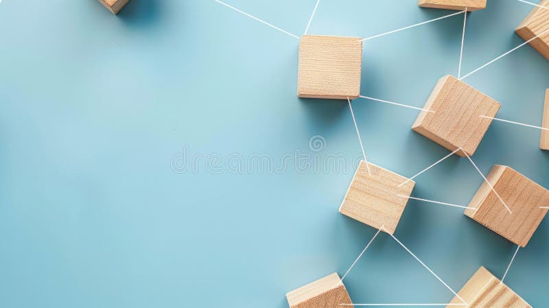 Wooden Blocks Linked on Blue Background. Teamwork Concept. Ai Generated ...