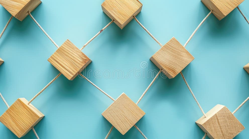 Wooden Blocks Linked on Blue Background. Teamwork Concept. Ai Generated ...