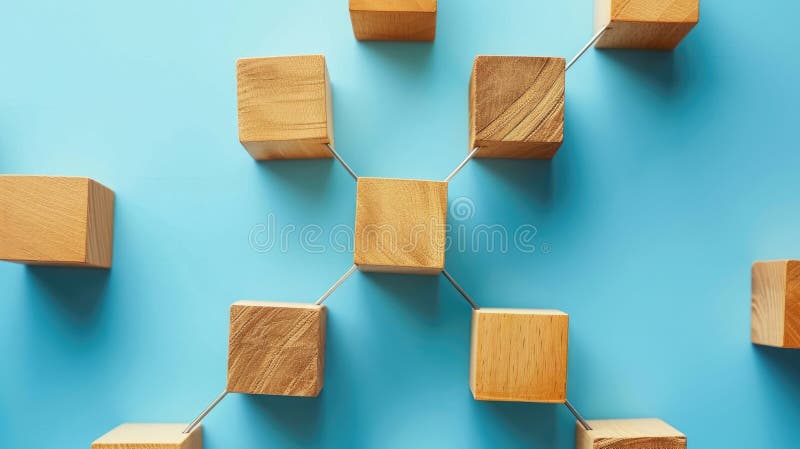 Wooden Blocks Linked on Blue Background. Teamwork Concept. Ai Generated ...