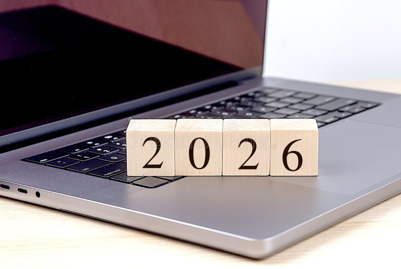 Wooden Blocks with Number 2026 on Laptop Keyboard Symbolizing Future ...