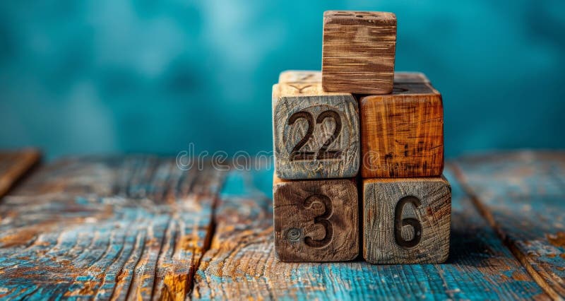 Wooden Blocks with Numbers Stacked on Blue Background Representing ...