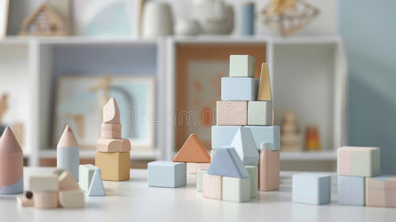 Wooden Blocks on Nursery Shelf. Stock Illustration - Illustration of ...