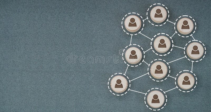 The Wooden Blocks of People are Connected Together with White Lines ... The Wooden Blocks of People are Connected Together with White Lines ...
