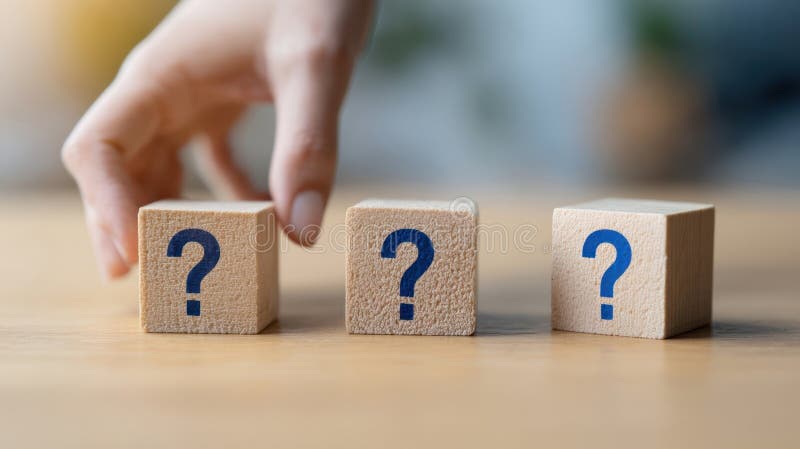 The Wooden Blocks with Question Marks Symbolize Curiosity and Decision ...