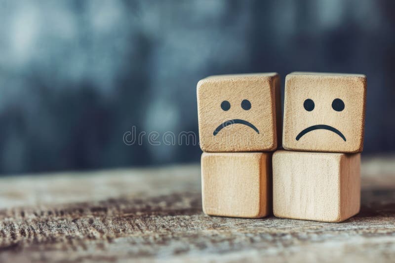 Wooden Blocks Representing Sadness with Simple Facial Expressions on a ...