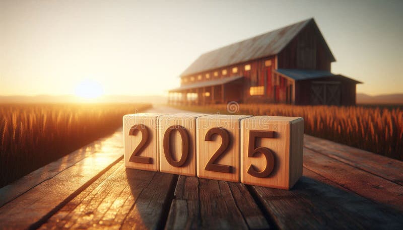 Wooden Block "2025" with Rustic Farm Background Stock Illustration ...