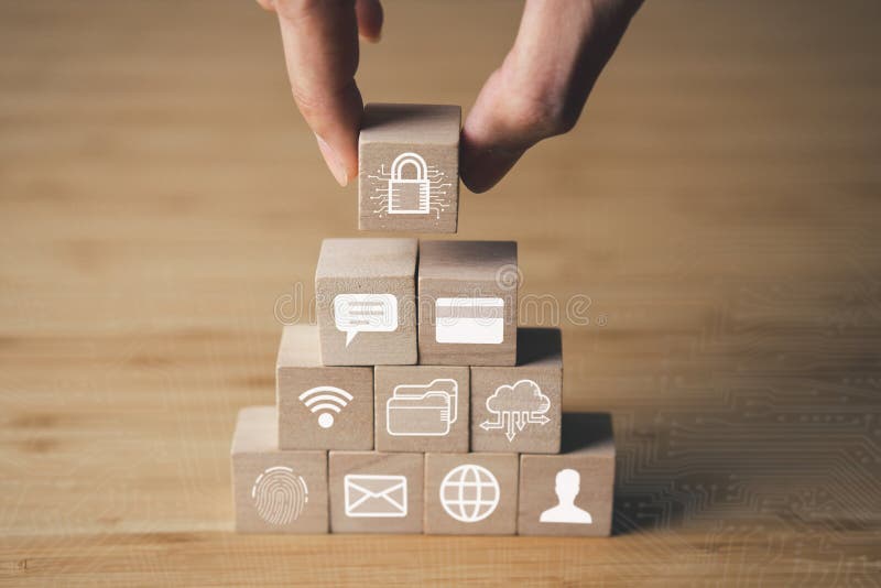 Wooden Blocks of Security Icon, Innovation Technology, Cloud Computing ...